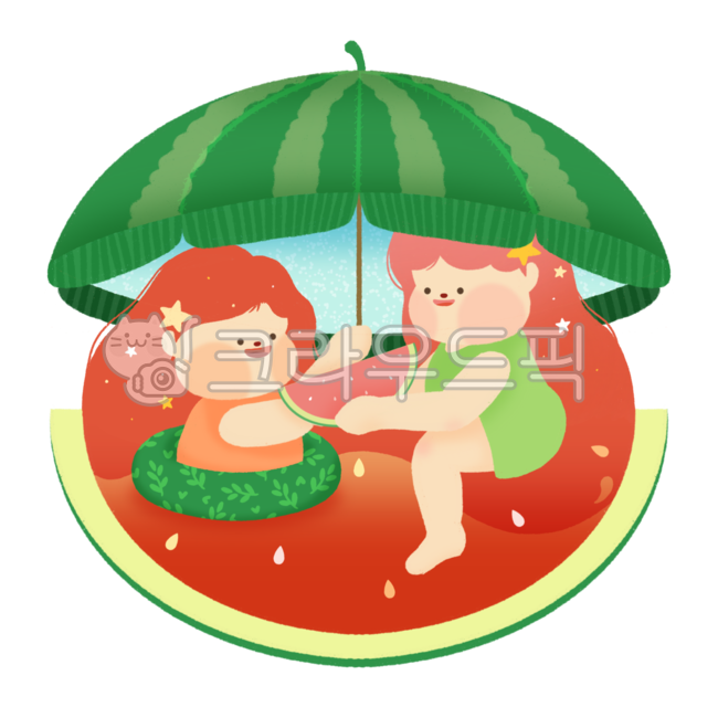 여름, 수박, 과일, 수영장, 파라솔, 사진,이미지,일러스트,캘리그라피 - BUDoutfromB1작가