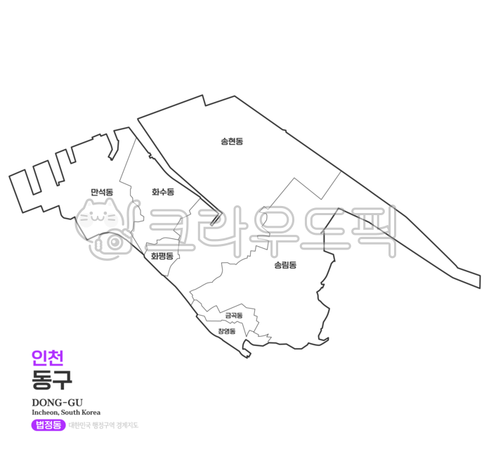 Dong-gu, map, legal district, Incheon Metropolitan City, Incheon ...