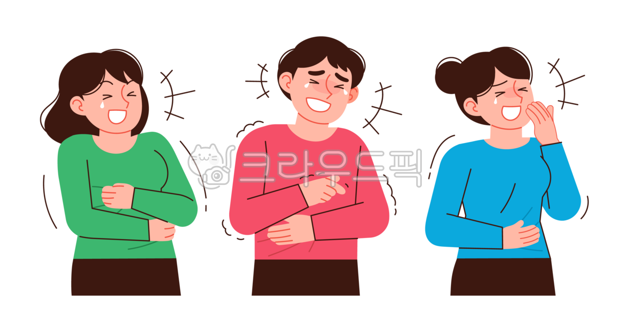 폭소, 웃음, 사람, 일러스트, 웃긴, 사진,이미지,일러스트,캘리그라피 - woocat작가