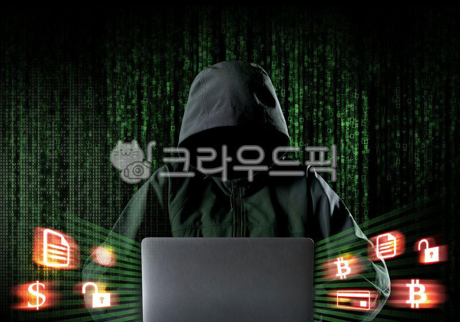 해커 해킹 랜섬웨어 랩탑 노트북 사진이미지일러스트캘리그라피 Ddong작가