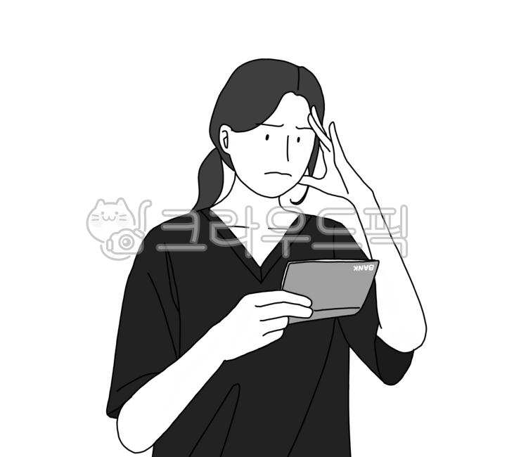 일러스트, 통장, 고민, 잔고, 재테크, 사진,이미지,일러스트,캘리그라피 - B00작가