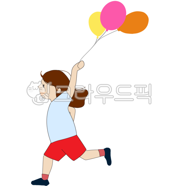 달리기, 여자아이, 신나는, 풍선을들고, 달리는, 사진,이미지,일러스트,캘리그라피 - 뚜뚜14작가