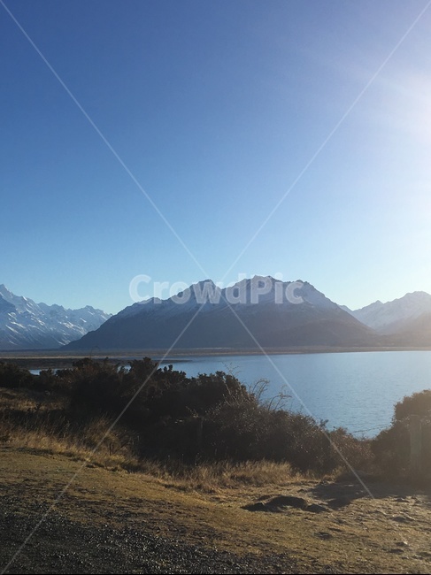 강가, 뉴질랜드, 산, 계곡, 하늘, 사진,이미지,일러스트,캘리그라피 - 호리작가