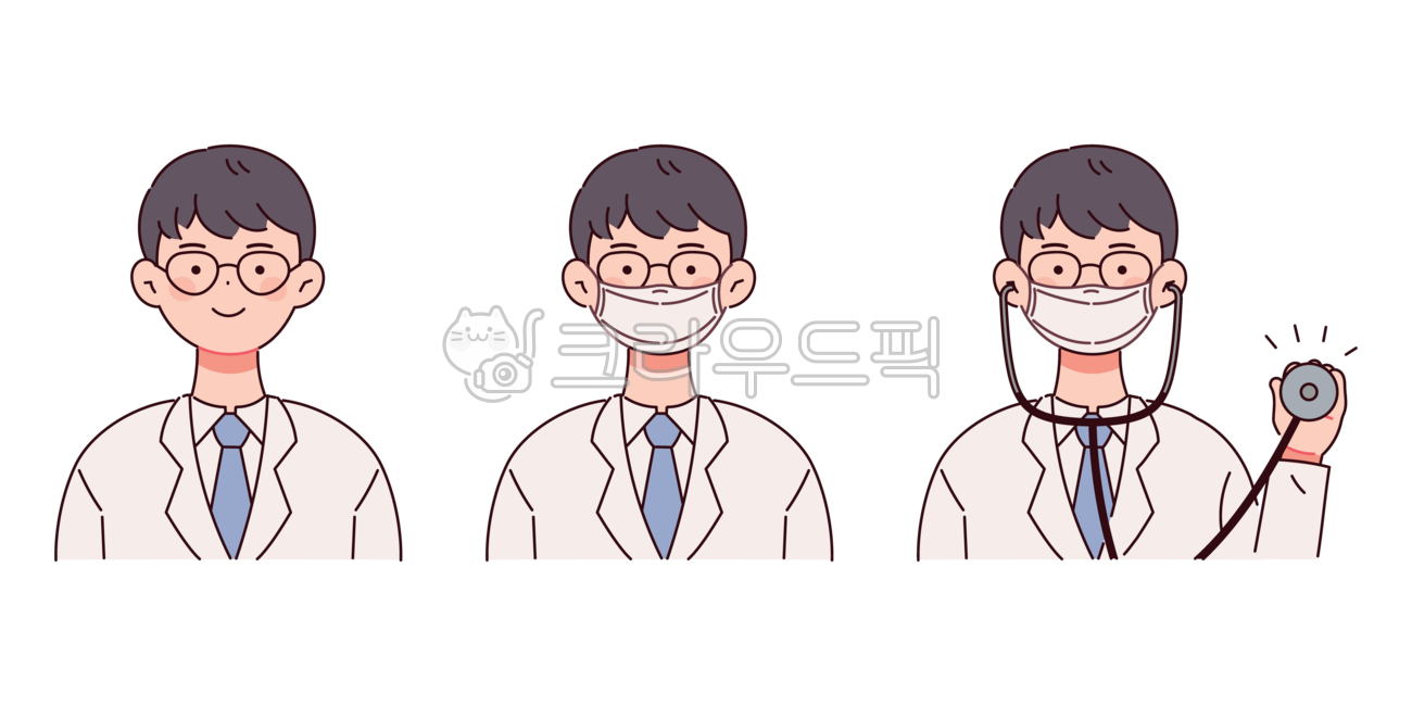 사람, 캐릭터, 일러스트, 귀여운, 의사, 사진,이미지,일러스트,캘리그라피 - woocat작가