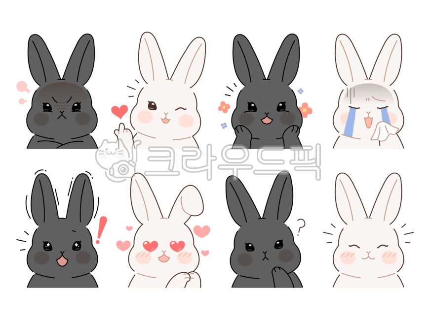 토끼, 일러스트, 캐릭터, 귀여운, 검은색, 사진,이미지,일러스트,캘리그라피 - woocat작가