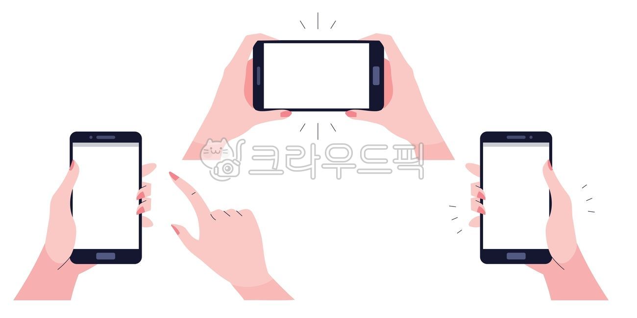 스마트폰, 손, 제스쳐, 제스처, 포즈, 사진,이미지,일러스트,캘리그라피 - woocat작가