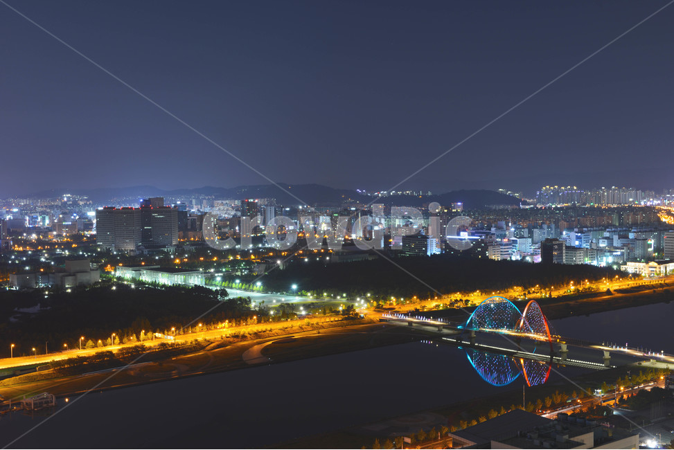 대전야경, 엑스포다리, 대전랜드마크, 엑스포다리야경, 항공샷, 사진,이미지,일러스트,캘리그라피 - Bamtol작가