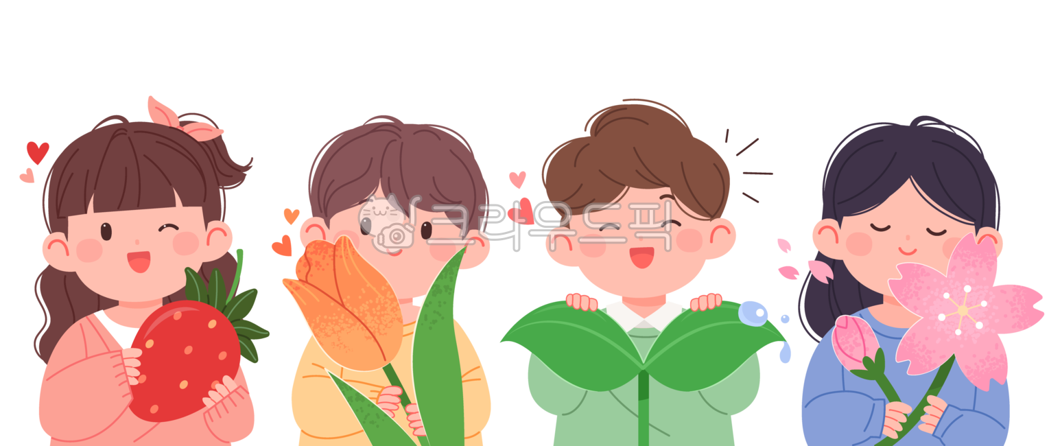 어린이, 봄, 유치원생, 귀여운, 캐릭터, 사진,이미지,일러스트,캘리그라피 - woocat작가