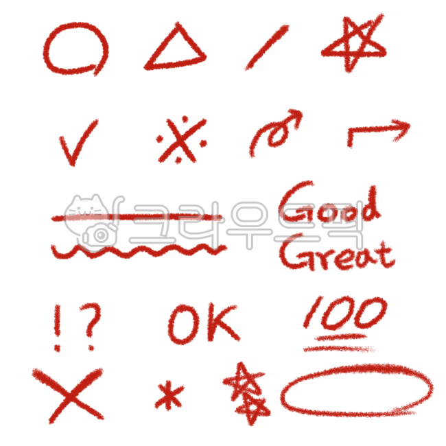 채점, 빨간색연필, 동그라미, 세모, 별표, 사진,이미지,일러스트,캘리그라피 - 츄랭작가