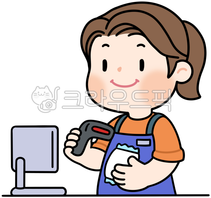 캐셔, 미소, 직원, 편의점, 계산대, 사진,이미지,일러스트,캘리그라피 - 강설탕작가