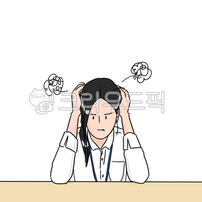 사람, 여자, 고민, 직장인, 갈등, 사진,이미지,일러스트,캘리그라피 - kamillust작가