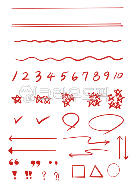 빨간펜, 색연필, 별표, 동그라미, 곡선, 사진,이미지,일러스트,캘리그라피 - 최보배작가