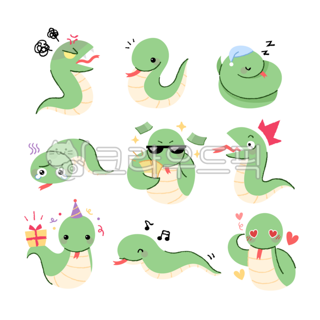 뱀, 귀여운, 일러스트, snake, 캐릭터, 사진,이미지,일러스트,캘리그라피 - woocat작가