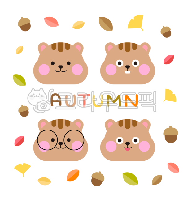 다람쥐, 캐릭터, 가을, 도토리, 낙엽, 사진,이미지,일러스트,캘리그라피 - HwaYo작가